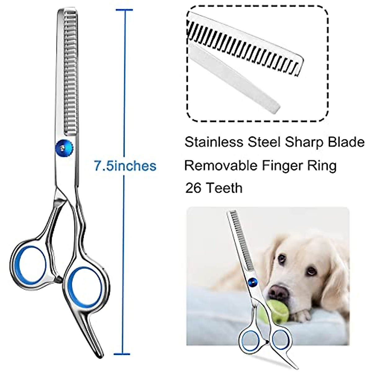Pets vv 3 Pack Dog Grooming Scissors with Safety Round Tip, Perfect Stainless Steel Up-Curved Grooming Scissors Kit Thinning Cutting Shears Comb Pet Dog Grooming Supplies Trimmer for Dogs and Cats