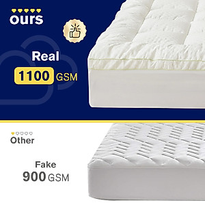 Cooling Mattress Topper Queen or Back Pain, Extra Thick Mattress Topper Cover, Plush Pillow Top Overfilled with Down Alternative, Deep Elastic Pocket, White