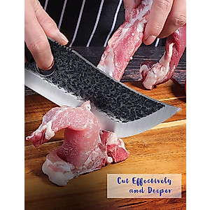 DRGSKL Camping Cleaver Knife Set - Hand Forged Viking Knife with Leather Sheath and Hand Forged Meat Cleaver Knife with Gift Box