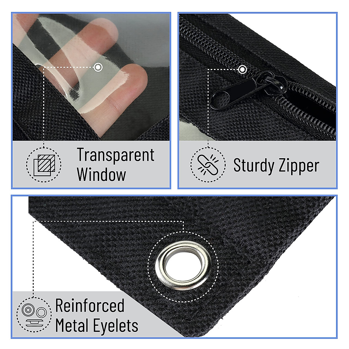 Mr. Pen Fabric Pencil Pouch with 3 Binder Holes, Black, Set of 2