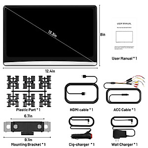 13.3 Inch 4K Android 11 Car Headrest Video Player, 2G+32G Rear Seat Car TV with 2.4G/5G WiFi, Car Headrest Screen Support Phone Wireless Connection Mirror Link, HDMI in+Out/Bluetooth/FM/USB