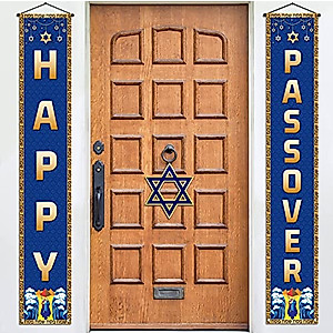 Rainlemon Happy Passover Porch Banner Jewish Pesach Banner Decoration for Front Door Window Indoor Outdoor Decor