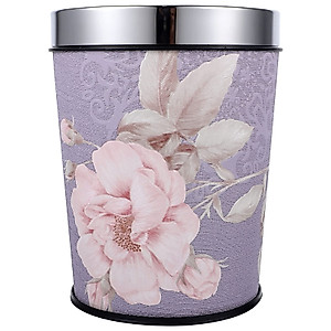 Kisangel Trash Can Retro Style Decorative Trash Can 5L Waste Paper Basket with Pressing Ring Flower Print Paper Bucket Garbage Can Waste Basket for Home Office Multi- Function Waste Bin