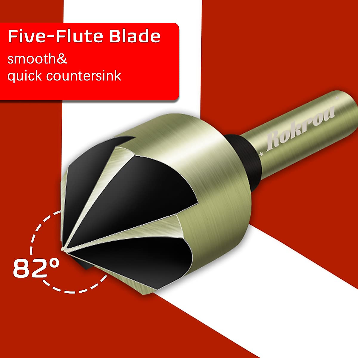 Countersink Drill Bit Set 5PCS 4241 HSS 82 Degree 5 Flute 1/4 Inch Round Shank Mill Cutter Bit Sizes 1/4 3/8 1/2 5/8 3/4 Drill Bits