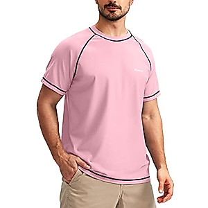 Pudolla Men's Swim Shirts Rash Guard Shirts for Men UPF 50+ Sun Protection T-Shirts Quick Dry Beach Surf Water Shirt Pink XXXXL
