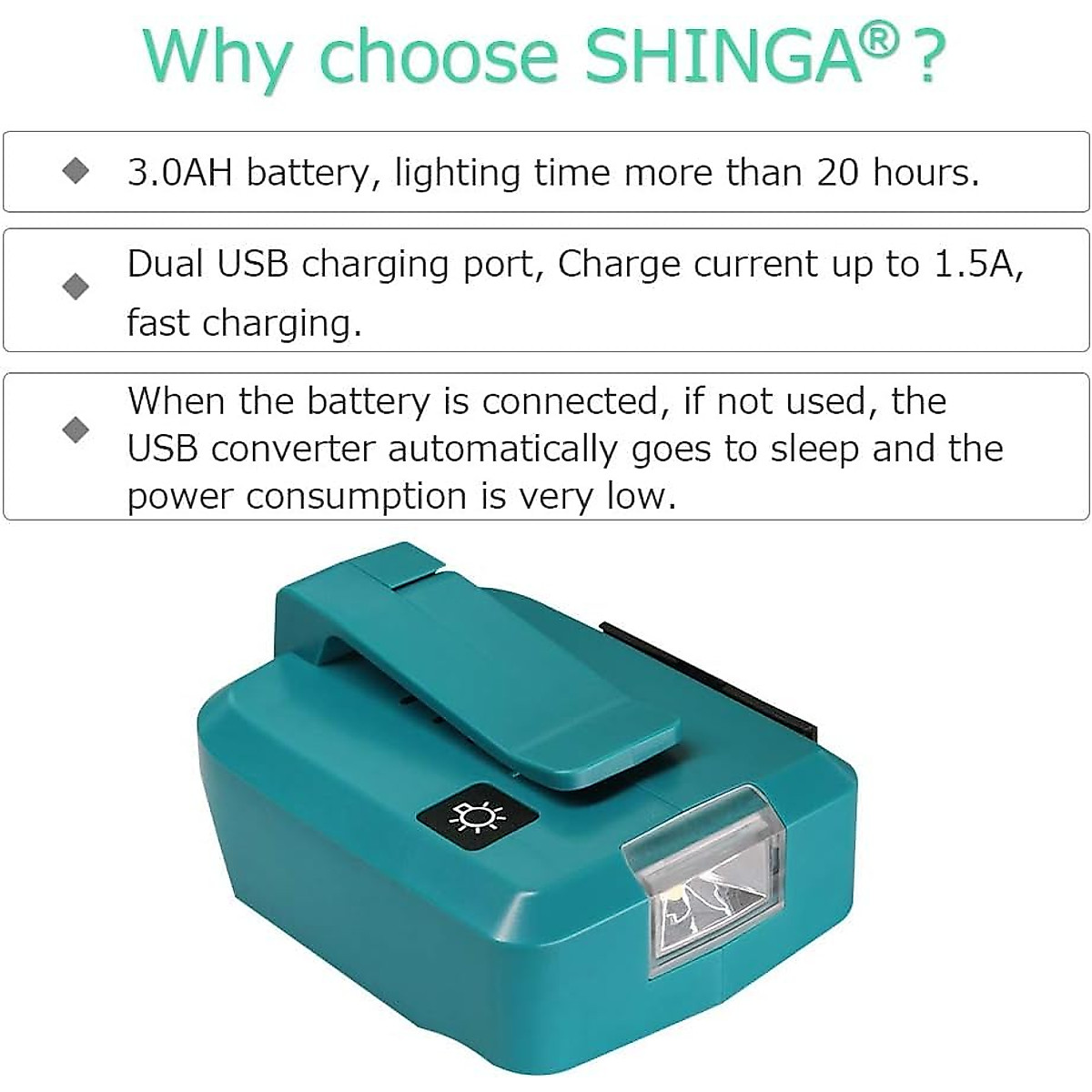USB ADP05 Power Source for Makita 18v Battery Charger with 2 USB Ports and LED Light for 14.4v ~ 18v Battery Lithium-Ion