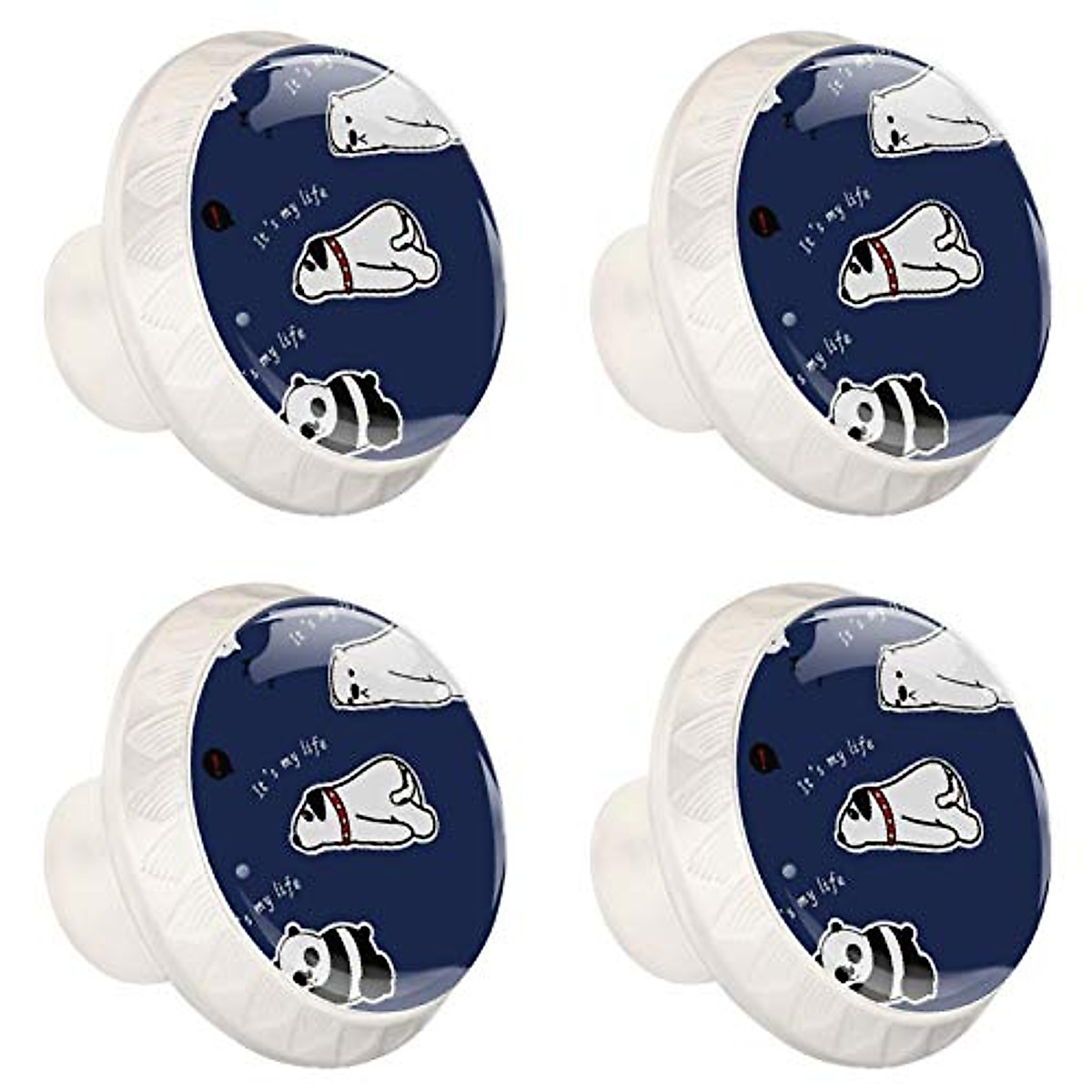 Cabinets Hardware Round Furniture Knobs Sleepy Bear Pattern Print Drawer Dresser Wardrobe Pulls Handles 4 Pack for Home Kitchen Bathroom