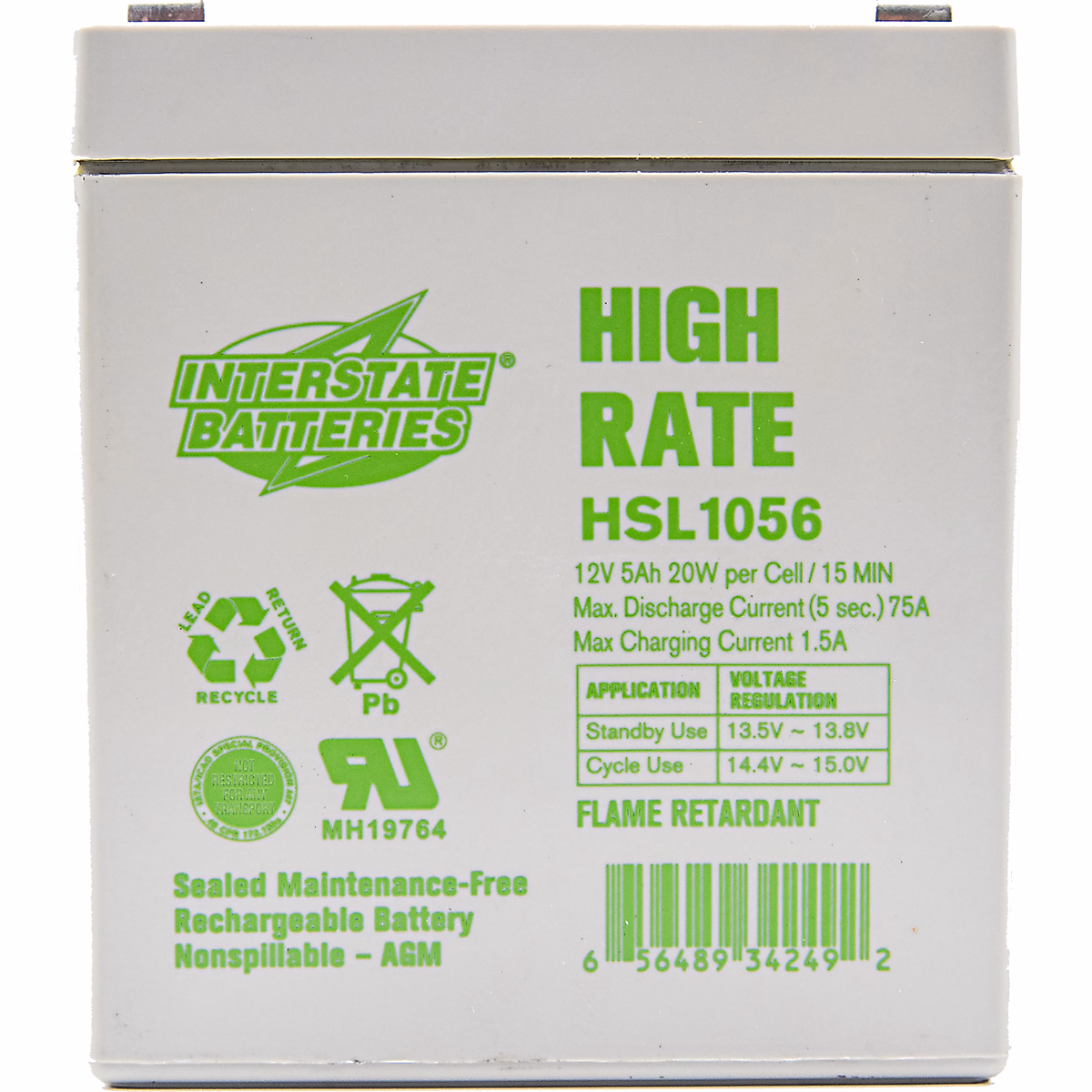 Interstate Batteries 12V 5Ah High Rate Battery (F2 Terminal) SLA AGM VRLA Fireproof Rechargeable Replacement for UPS Systems, Servers, Backup Power (HSL1056)