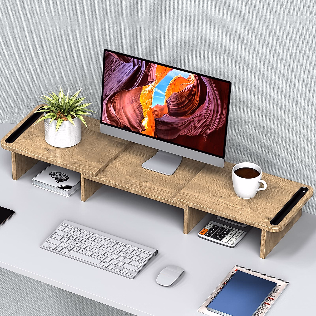 Zimilar 2 Pack Metal Monitor Stands Risers, 3 Height Adjustable Monitor Riser for Laptop Dual Wood Monitor Stand Riser, Monitor Stand with Adjustable Length and Angle