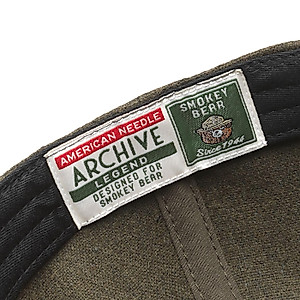 AMERICAN NEEDLE Smokey Bear Archive Legend Adjustable Buckle Strap Baseball Dad Hat, Olive (21005A-SBEAR-OLIV)