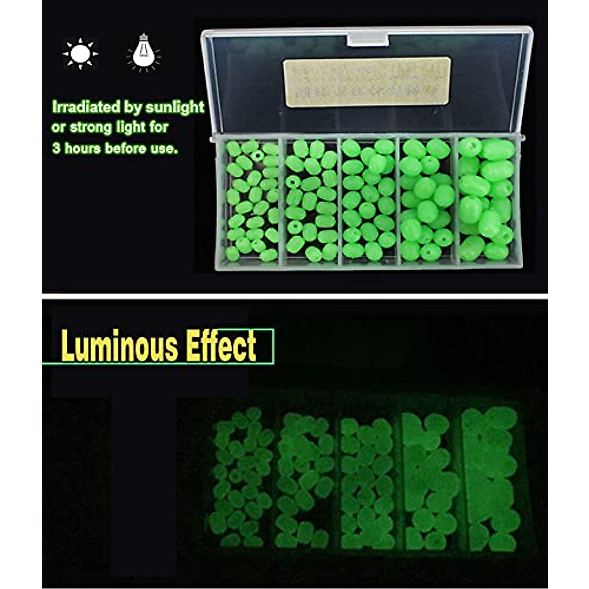 BLUERICE 100pcs Luminous Fishing Beads, Soft Plastic Fishing Bait Eggs Fishing Tackle Tools Fishing Luminous Balls for Saltwater Freshwater