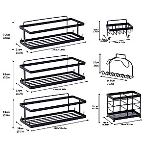 Comelyjewel 6 Pack Bathroom Adhesive Shower Shelves for Tile Wall Toiletry Kitchen Organizer and Large Capacity Bathtub Essentials Wall Rack Suction Shower Caddy for Inside Shower Storage