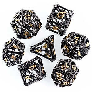 UDIXI Metal DND Dice Set, 7 PCS Bone D&D Dice Set, Polyhedral Dice Set for Role Playing Game MTG Pathfinder (Bone Black Golden)