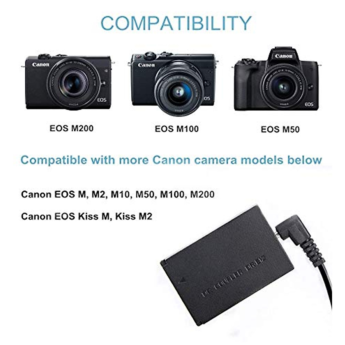 Kimaru ACK-E12 DR-E12 DC Coupler LP-E12 Dummy Battery AC Power Adapter Kit for Canon EOS M10,EOS M50,EOS M50 Mark ii,EOS M100,EOS M200,EOS M,EOS M2,Kiss M,Kiss M2 Cameras.