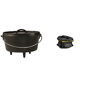 Lodge L10DCO3 Cast Iron Deep Camp Dutch Oven, Pre-Seasoned, 5-Quart and 10 Inch Camp DO Tote Bag,Black