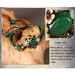 Xgimas Vintage Prosperity Flowers Jade Beaded Bracelet, Adjustable Rope Lucky Beads Wrap Charm Bracelet for Women Lovers Gift
