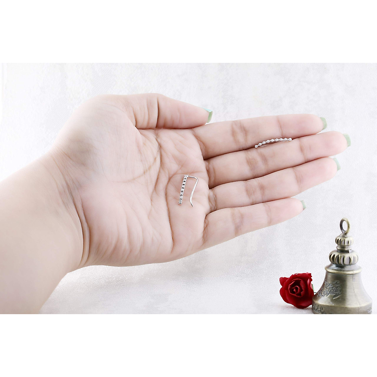 Dazzlingrock Collection 0.05 Carat (ctw) 10K Round White Diamond Ladies Crawler Curved Climber Earrings 1/20 CT, White Gold