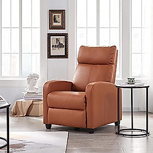 Yaheetech Padded Seat Recliner Chair Set of 2 Single Sofa Recliner for Living Room PU Leather Upholstered Reclining Chair Home Theater Seating Tan