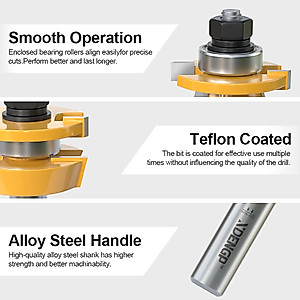 XDENGP 2PCS Shaker Style Rail and Stile Router Bits Set 1/2 Inch Shank, 3/8 Inch Cutting Depth, Up to 7/8 Inch Stock, Kitchen Cabinet Door Frame Shaper Cutters Raise Panel Making Router Bit Set