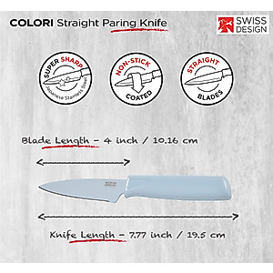 Kuhn Rikon Colori Non-Stick Straight Paring Knife with Safety Sheath, 4 inch/10.16 cm Blade, Sea Salt