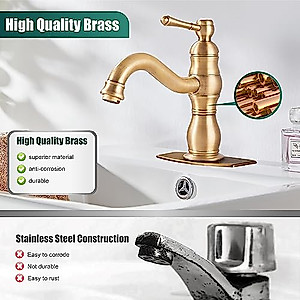 Heyalan Antique Brass Bathroom Sink Overflow Faucet Single Hole One Handle with Pop Up Drain Assembly Deck Mount Single Handle Bathroom Sink Faucet Vanity Mixer Tap Lavatory Included