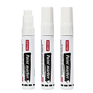 ZEYAR Paint Markers, Jumbo size, 15mm Felt Tip, Waterproof & Smear Proof Ink, Aluminum Barrel, Great on Paper, Plastic, Wood, Rock, Metal and Glass for Permanent Marking (3 White Color)
