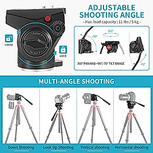 Neewer Metal Heavy Duty Video Camera Tripod Fluid Drag Pan Head with 1/4 and 3/8 inches Screws Sliding Plate for DSLR Cameras Video Camcorders Shooting Filming, up to 11 pounds/5 kilograms