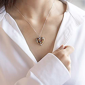 GLAMCARAT 18k gold over Silver Birthstone Heart Shaped engraved necklace with 4 Birthstones, Engraved Names personalized women jewelry engraved child names mothers necklace sister grandma