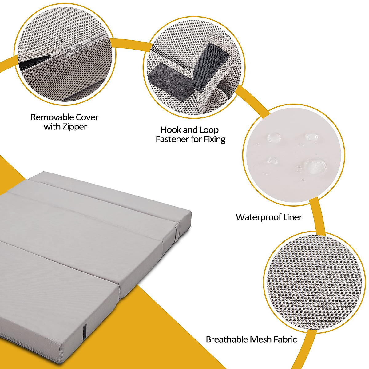 BDEUS Folding Mattress with Storage Bag Folding Sofa 4" Breathable High-Density Foam Mattress Topper, Portable Guest Bed with Removable&Washable Cover (Q (75 x 60 Inch))