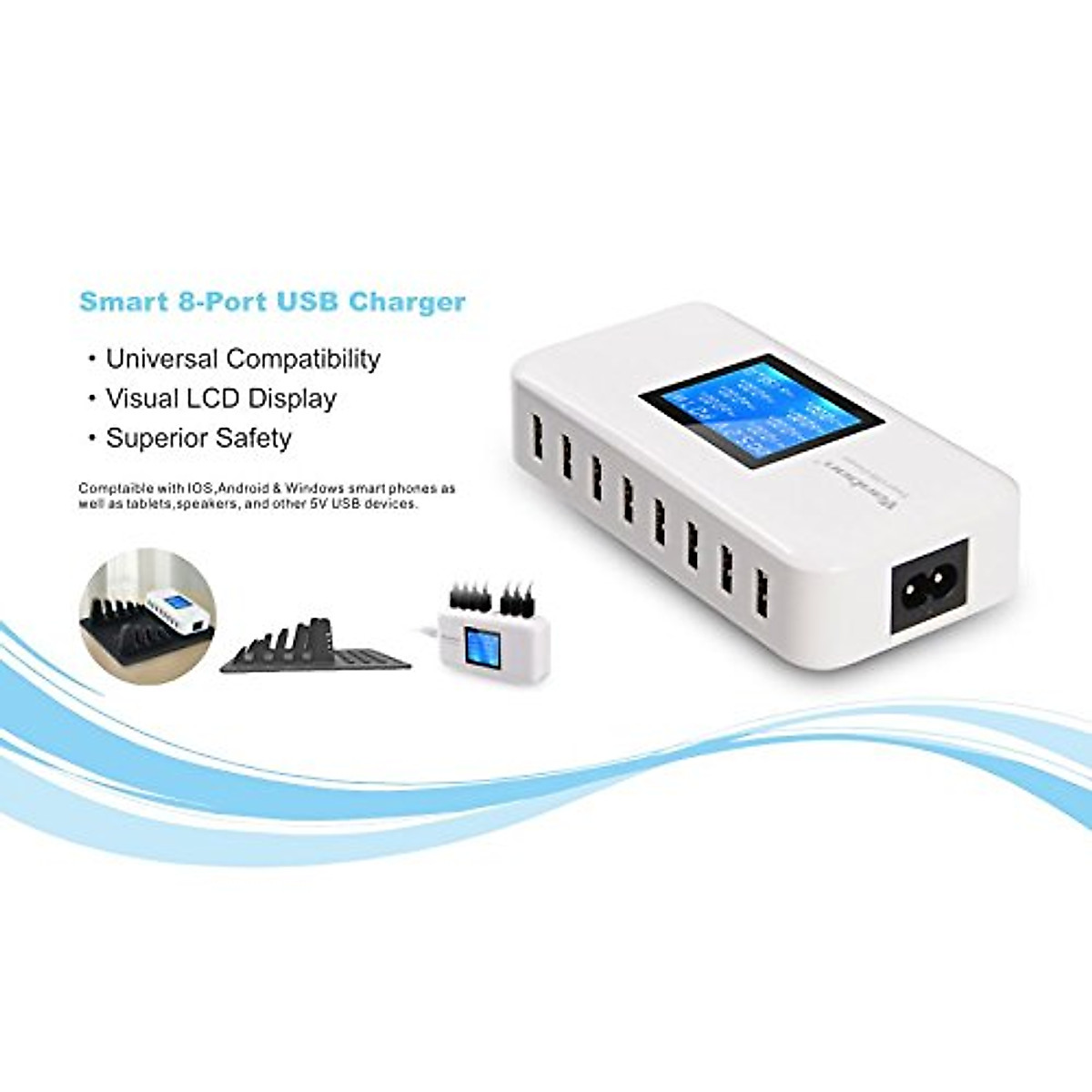 Vanbon 60W 8-Port USB Wall Charger, Multi Port USB Charger Charging Station W/LCD Compatible with Smart Phone, Tablet and Multiple Devices