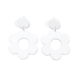 Cute Hollow Flower Dangle Earrings Vintage Resin Flower Daisy Earrings 60S 70S Party Jewelry Mother's Day/Valentien's Day Gift for Women-White