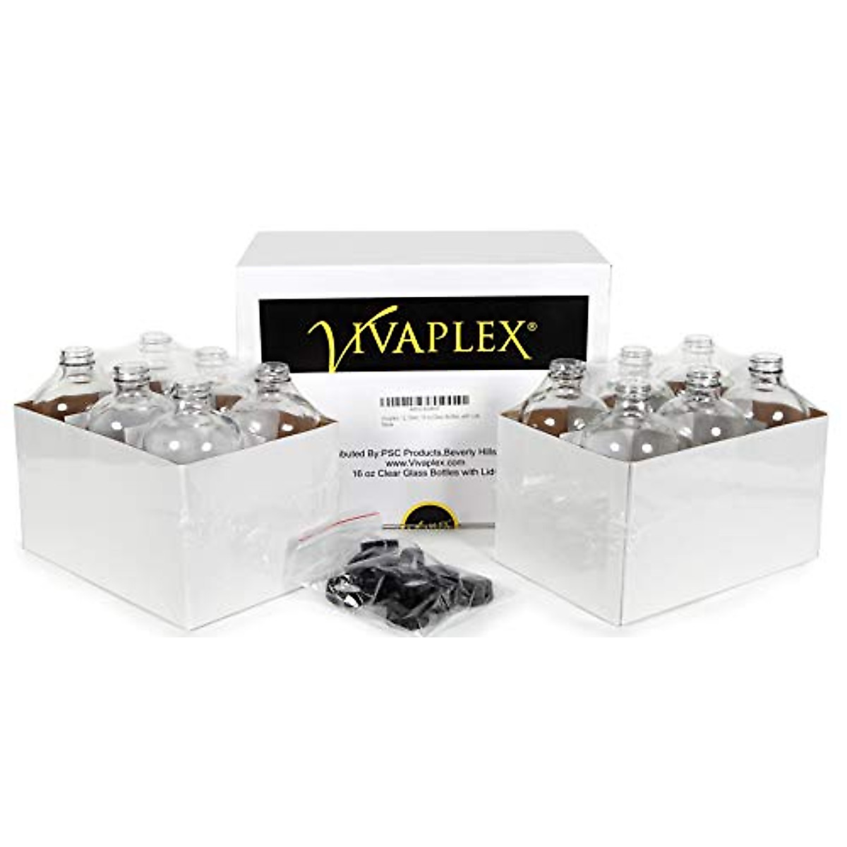 Vivaplex, 12, Clear, 16 oz Glass Bottles, with Lids