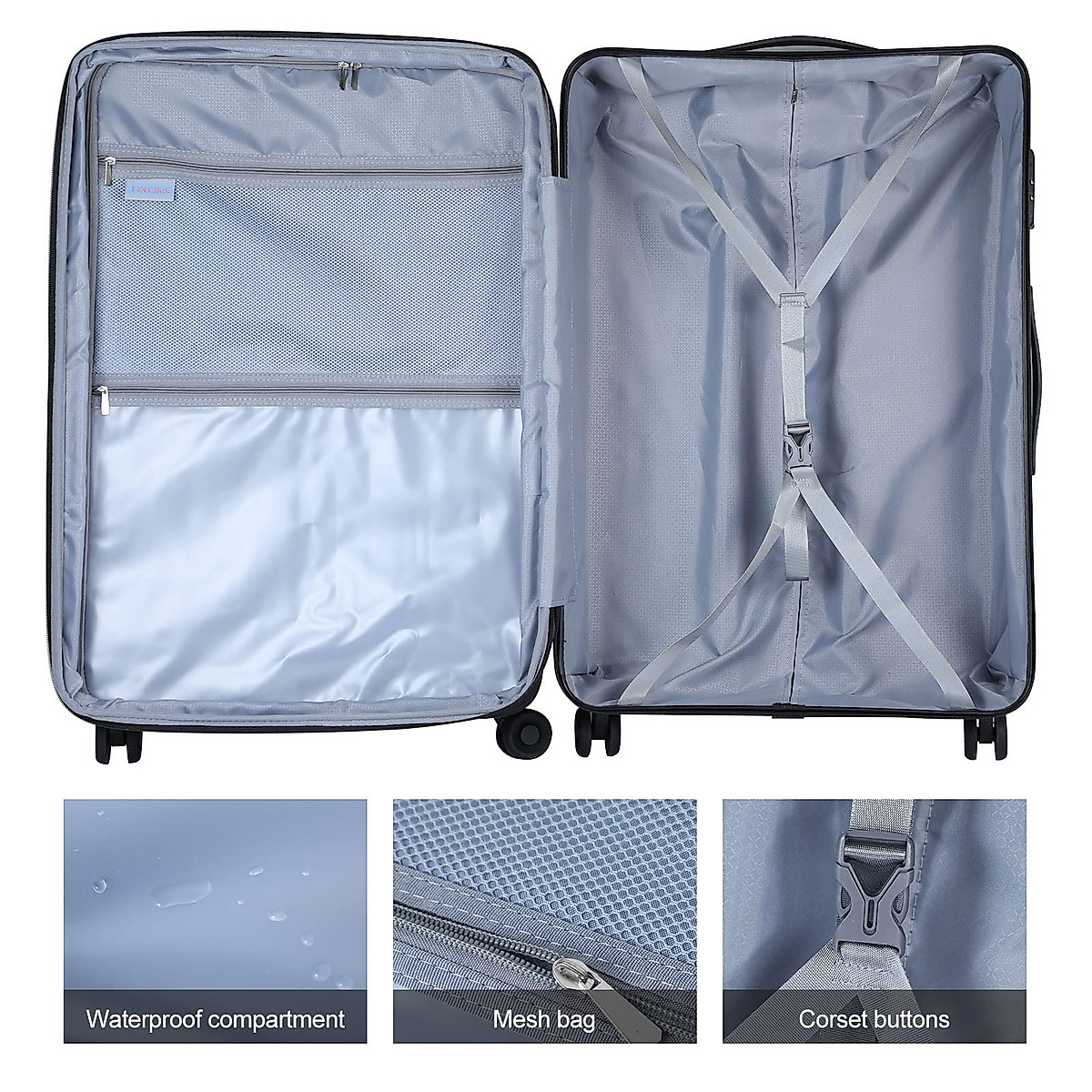 TydeCkare 2-Piece 20/24 Inch Luggage Set without Front Pocket, ABS+PC Lightweight Hardshell Suitcase with TSA Lock & Spinner Silent Wheels, Black