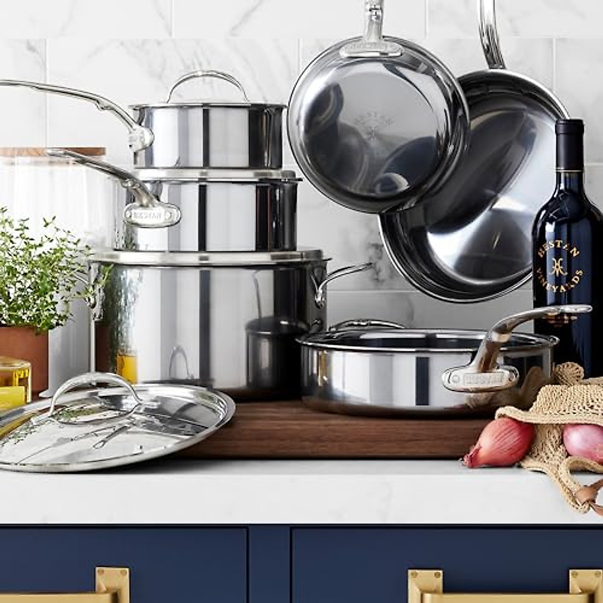 Hestan - NanoBond Collection - Titanium Stainless Steel 10-Piece Ultimate Cookware Set - Toxin, PFAS, & Chemical Free Clean Cookware, Induction Cooktop Compatible