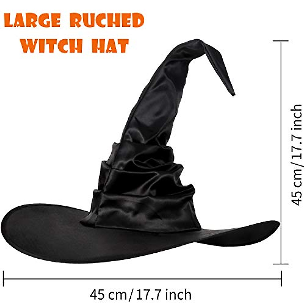 3 Pieces Halloween Witch Hats Black Large Ruched Witch Hat Women Costume Accessory for Halloween Cosplay Party (Classic Style)