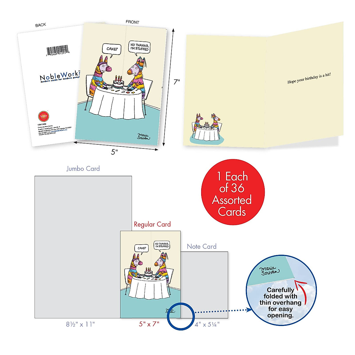 NobleWorks - Variety Pack of 36 Assorted Funny Birthday Cards Bulk Box Set w/Envelopes, Edgy Humor B-Day for Men, Women (36 Designs, 1 Each) - Birthday Favorites AC2911BDG-B1x36