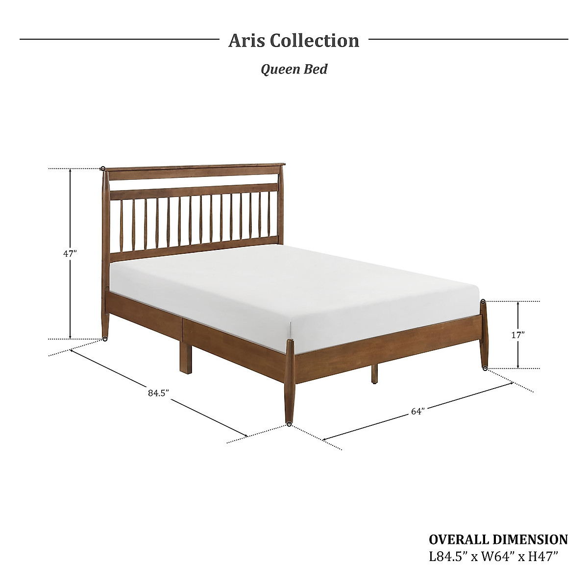 Lexicon Bed Frame with Headboard, Mid Century Modern Bed Frame with Spindle Headboard, Wood Platform Bed Frame Mattress Foundation No Box Spring Needed, Queen Bed, Caramel