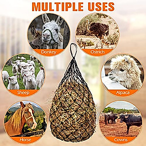 Tudomro 4 Pcs Hay Net Slow Feed Hay Bag 35 Inch Hanging Hay Feeder for Horses Small 2 x 2 Inch Holes Feeding Net Hanging Travel Feeder for Trailer and Stall, Simulates Grazing, Reduce Waste