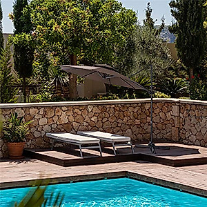 MZQYGL Sunbrella Solar Umbrellas 10ft Market Umbrella with LED Lights Patio Umbrellas Outdoor Table Umbrella 360° Rotatable (Brown)