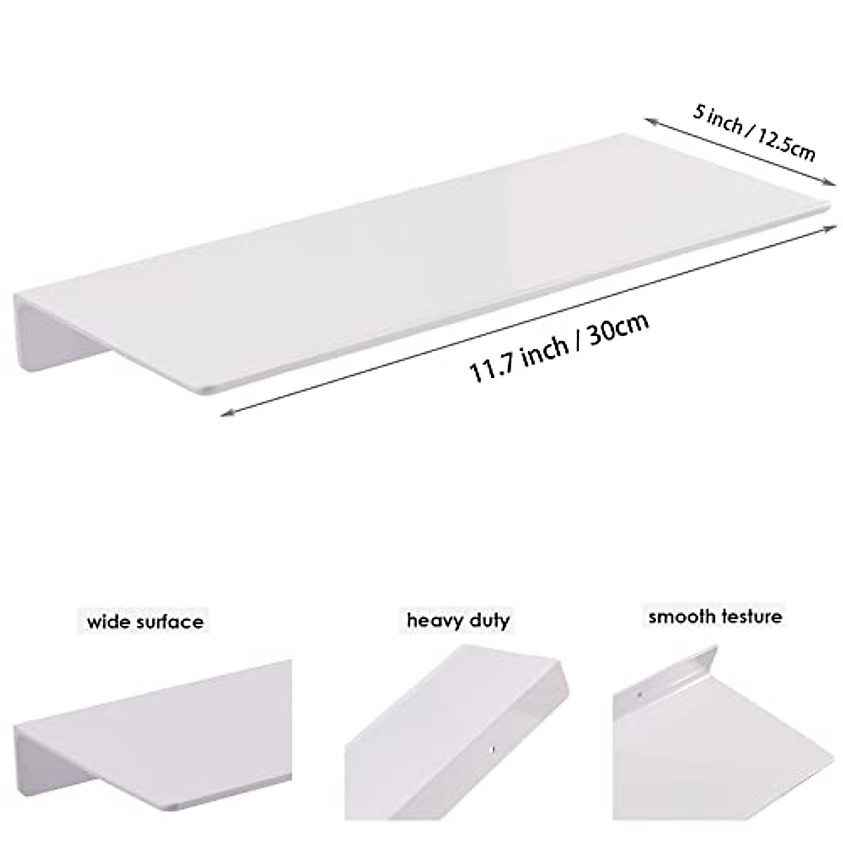 Veefos Floating Shelf Bathroom Shelf Wall Mounted, Metal Small Wall Shelf Bathroom Storage Shelf Bathroom Organizer for Vanity, Aluminum, White(1 Pack, 11.6 inch)