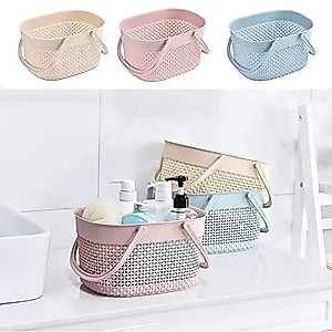 rejomiik Portable Shower Caddy Basket, Plastic Organizer Storage Tote with Handles Blue+Pink
