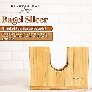 Bagel Slicer for Small and Large Bagels - Adjustable Bagel Cutter Slicer - Bamboo Muffin Slicer w/Minimalist Design - Easy to Use English Muffin & Mini Bagel Bamboo Bread Slicer