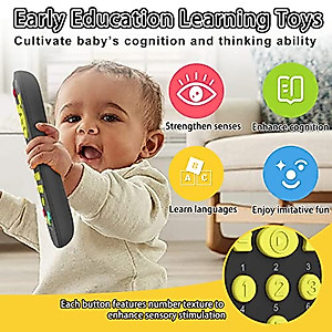 KALUYA Baby TV Remote Toy, Toddlers Remote Control Toy Kids Realistic Play Remote Early Educational Baby Musical Toys with Light and Sound English French Spanish for Infant Boys Girls 6 Month+, Black