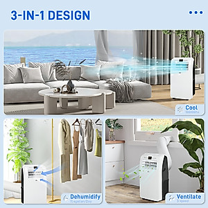 HOMCOM 12000 BTU Portable Air Conditioner for Rooms Up to 550 Sq. Ft., 3-in-1 AC Unit with Dehumidifier, Cooling Fan, Remote, 24H Timer On/Off, Window Installation Kit