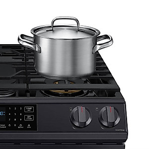 SAMSUNG 6.0 Cu Ft Smart Front Control Slide-In Gas Range Kitchen Stove w/ Air Fry, Convention+, Wi-Fi, Large Oven Capacity, NE60T8511SG/AA, Fingerprint Resistant Stainless Steel, Black