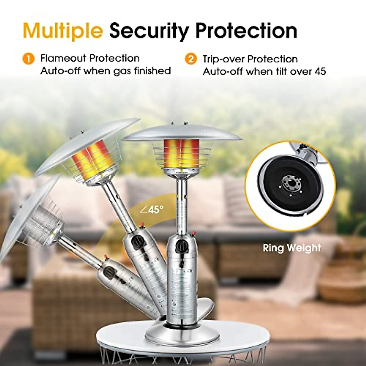 Tangkula Tabletop Propane Patio Heater, 11,000 BTU Portable Outdoor Heater W/Adjustable Flame, Simple Ignition System, Tipping-Over Protection, Ideal for Courtyard, Garden, Patio Restaurant (Silver)