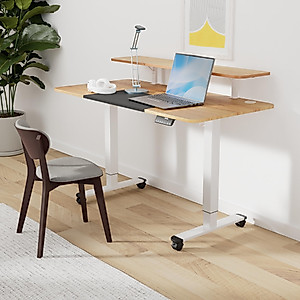 WOKA 55 x 28 Inch Dual Motor Electric Standing Desk, 2-Tier Height Adjustable Stand up Desk, Sit Stand Desk with Memory Controller, Adjustable Desks for Home Office, Motorized Desk with Splice Board