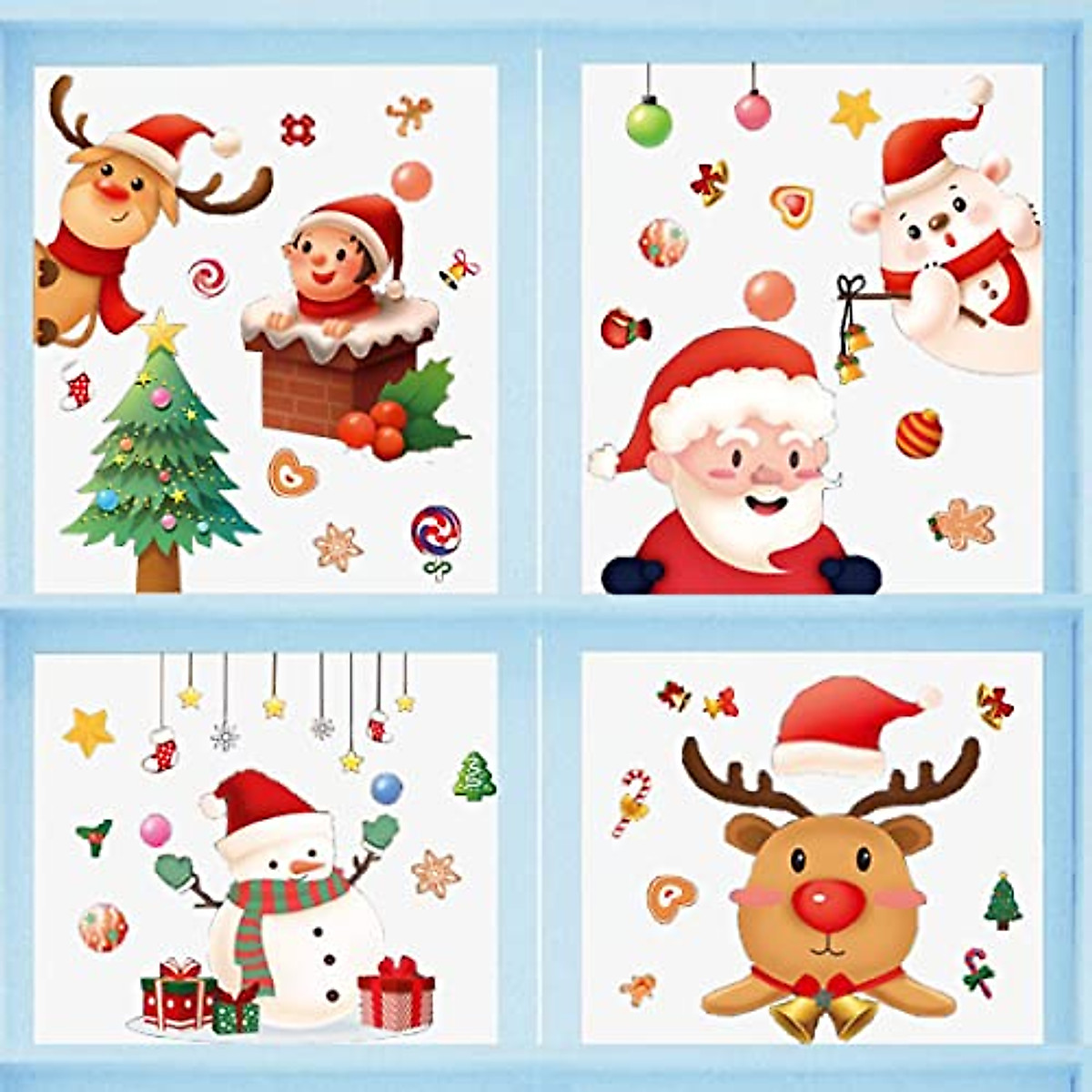 242 Pieces Christmas Window Clings for Glass Windows, 9 Sheets Christmas Window Stickers, Snowflake Window Clings Christmas Decorations, Double-Side Xmas Deer Santa Decor Decals for Party