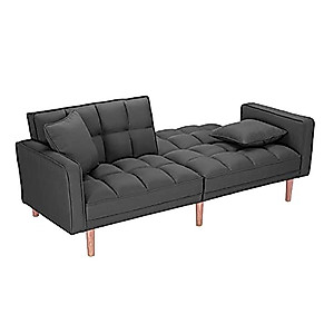 LCH Modern Tuft Futon Couch Convertible Loveseat Reclining Twin Size with Arms and 2 Pillows for Living Room, Dark Grey, Sleeper Sofa Bed 1