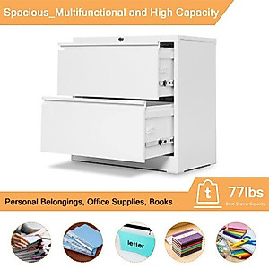 Aobabo 28.3 Inch Long Locking 2 Drawer Anti Tilt Steel Metal Office Storage Filing Cabinet with File Hanging Bar and 2 Keys, White